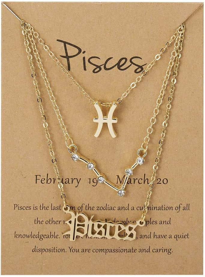 3Pcs 12 Constellation Zodiac Sign Layered Choker Necklaces Old English ...