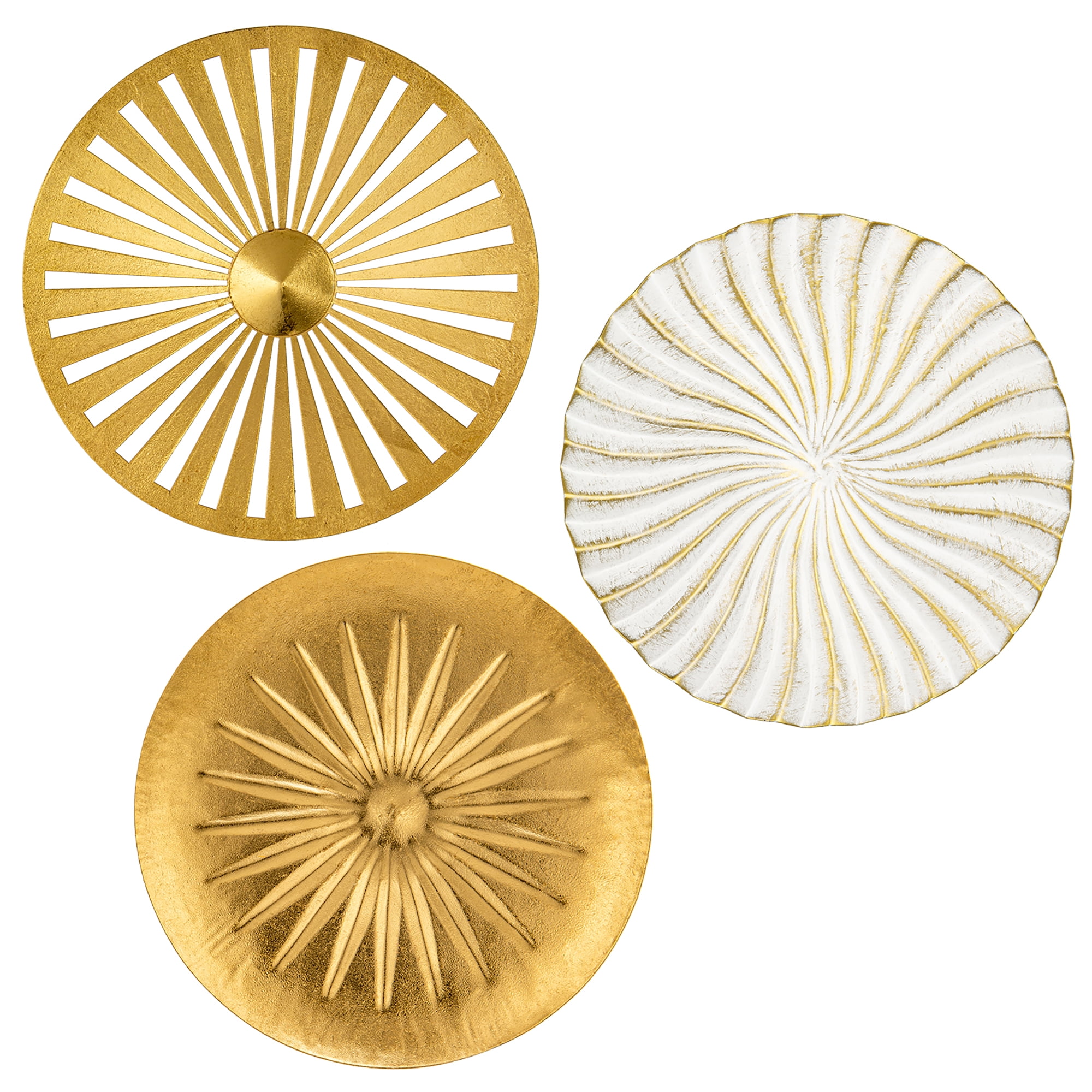 3Pcs 12" Gold Wall Decor Metal White Gold Washed Starbursts Radial ...