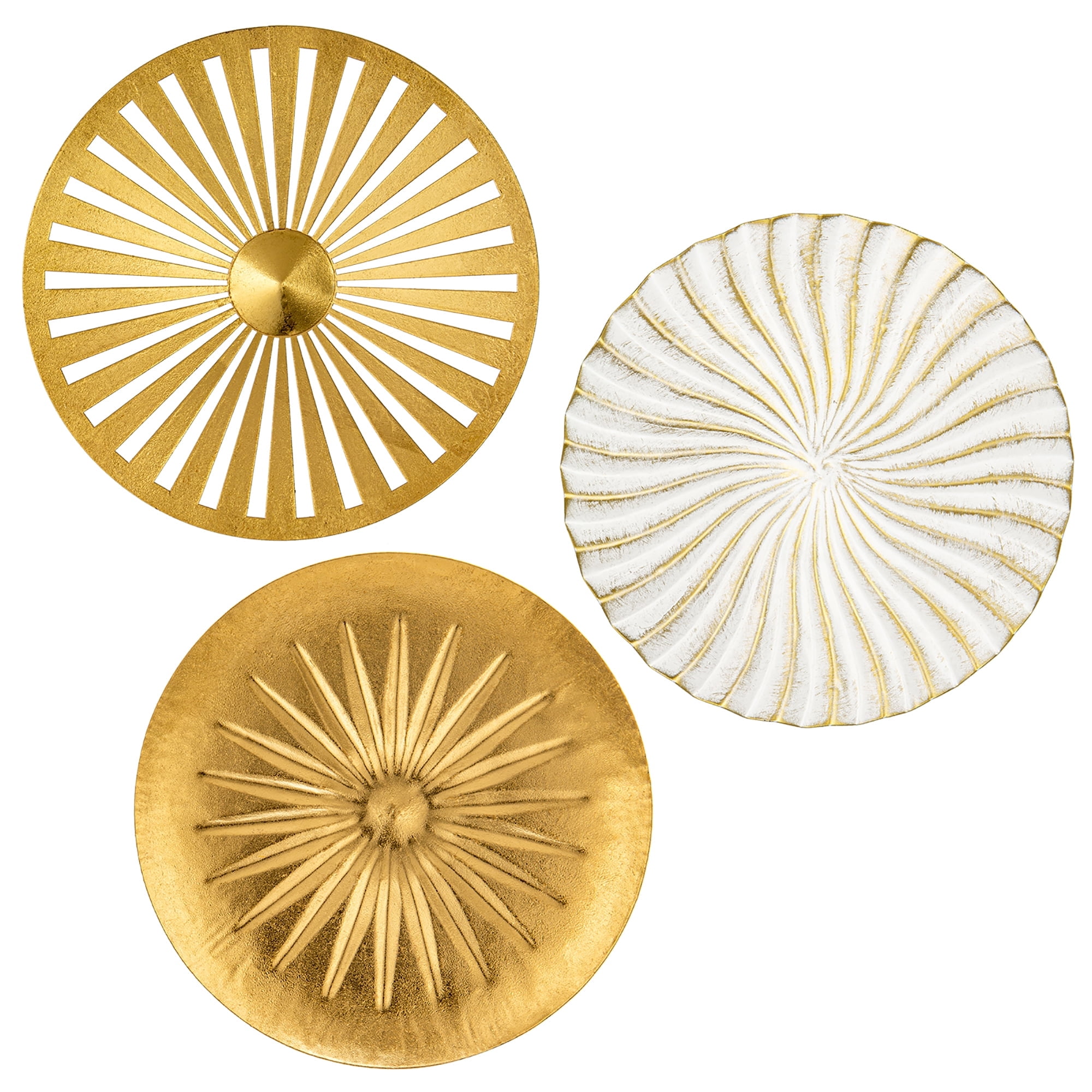 3Pcs 12" Gold Wall Decor Metal White Gold Washed Starbursts Radial ...