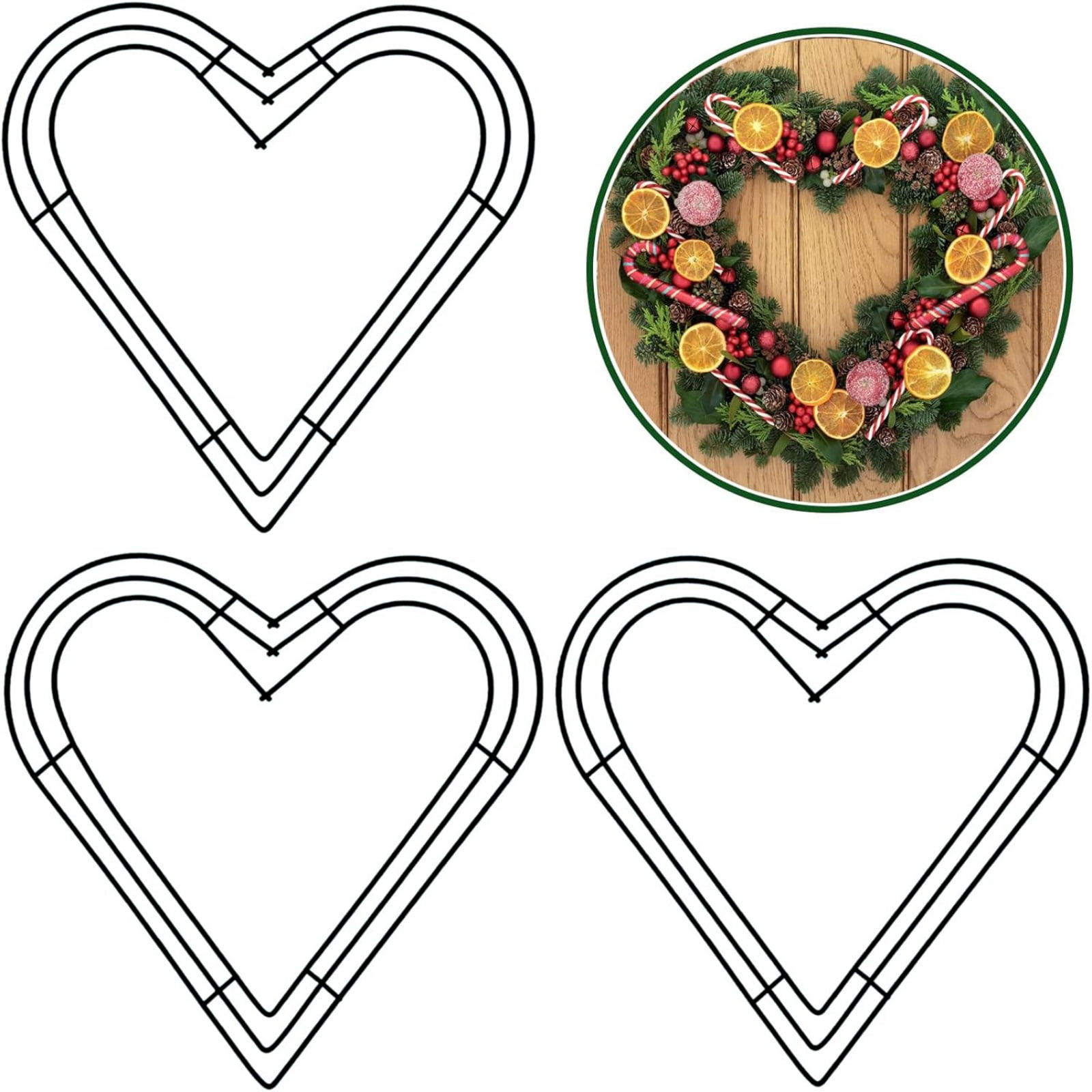 3Pcs 13.8 Inch Christmas Heart Shape Wire Wreath Form,Heart Metal Wire ...