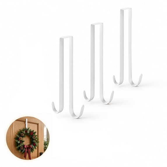 3Pcs 15inch, White Front Door Wreath Hanger, Double Side Wreath Hanger ...