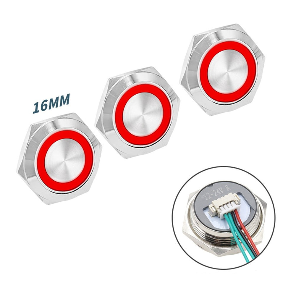 3Pcs 16Mm Push Button Switch Led Light 12V 24V Momentary Waterproof ...