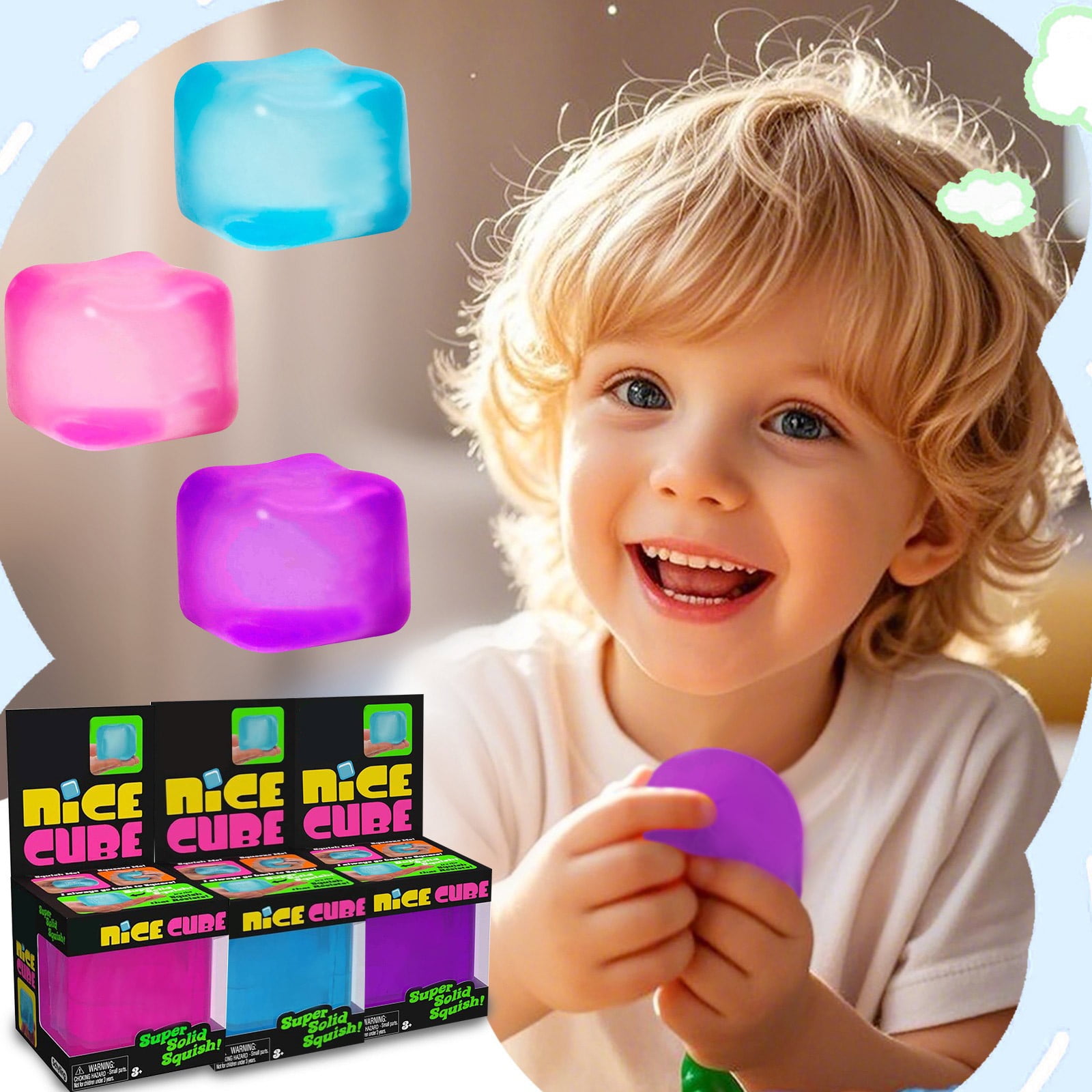 3Pcs 2.25" Fidget Cube Ice Cube Stress Toy, Squishy Cube Sensory ...