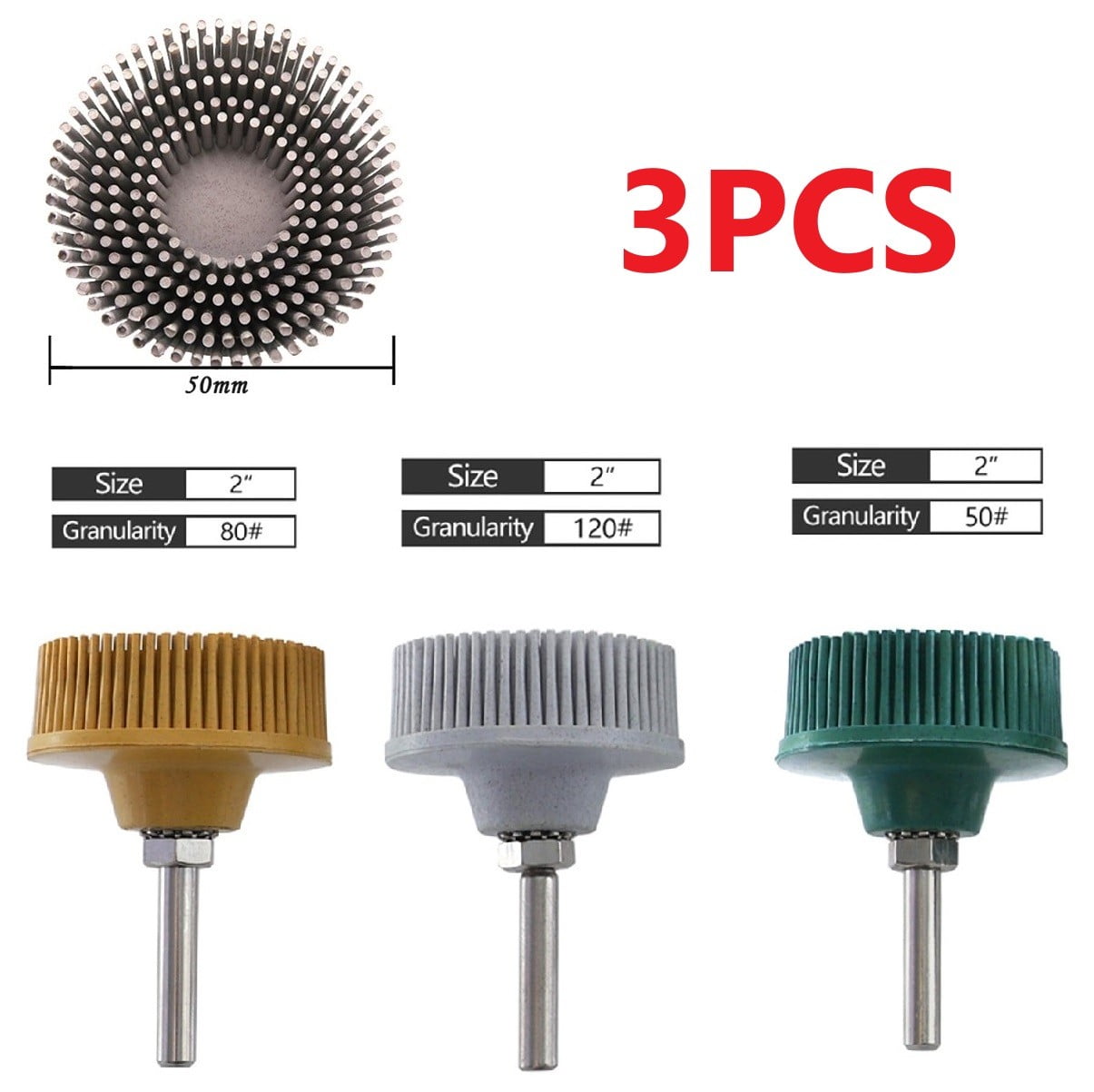 3Pcs 2 Inch Emery Rubber Disc Brush For Rust Removal Grinding Wheel ...