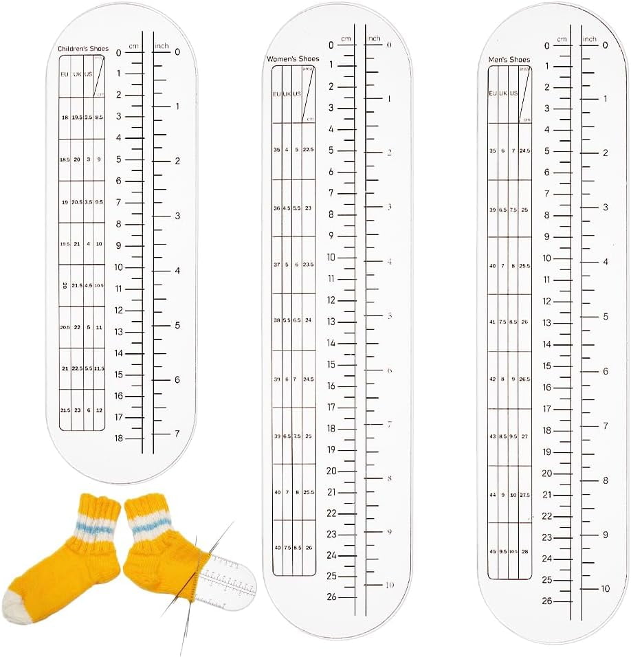 3Pcs 2 Sizes Sock Ruler Knitting Crochet No Hole 8.9/11.8 Inch Clear ...