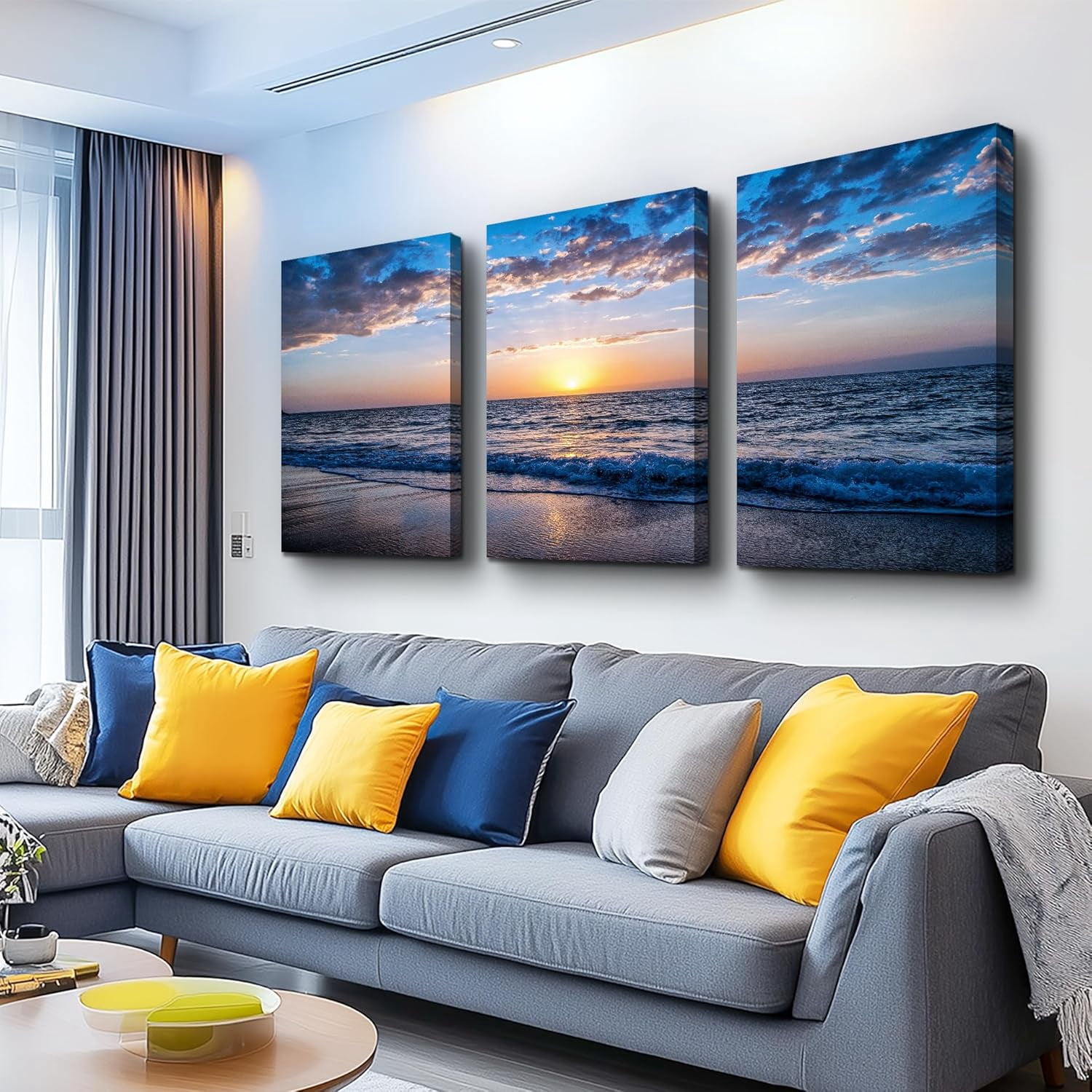 3Pcs 20"×28" Framed Sea View Canvas Wall Art, Sunrise Ocean Prints for ...