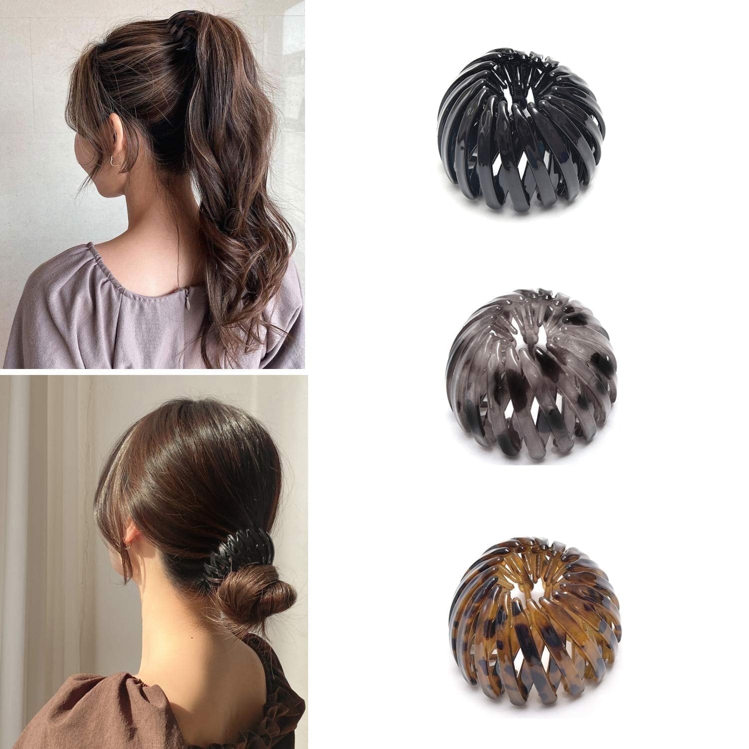 3Pcs Hair Clips Expandable Pony Tail Holders Hair Ties Birdnest Hair ...