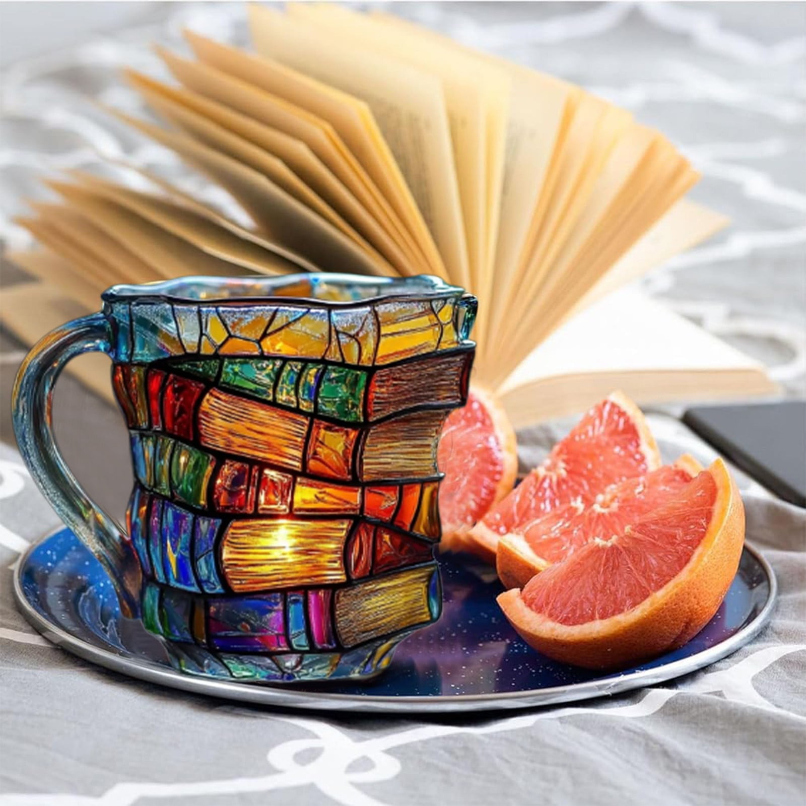 3Pcs 2025 Painted Book Mug Generic Stackable Coffee Mugs 3D Resin/Glass ...