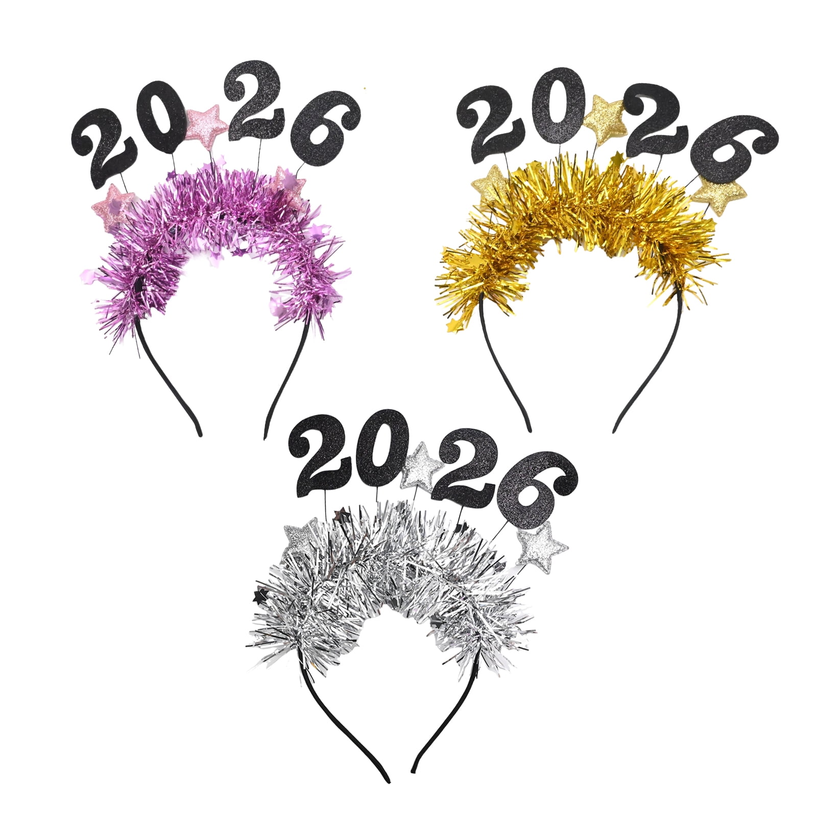 2026-2027 3-Piece Graduation New Year Headbands, Star Tinsel Glitter ...