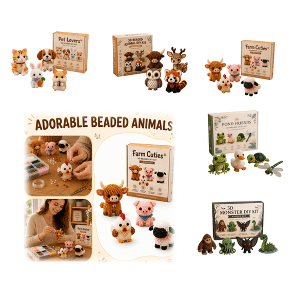 3Pcs 2026 Tiny 3D Beaded Animal DIY Kit, Cute Animal Beading Craft Set ...