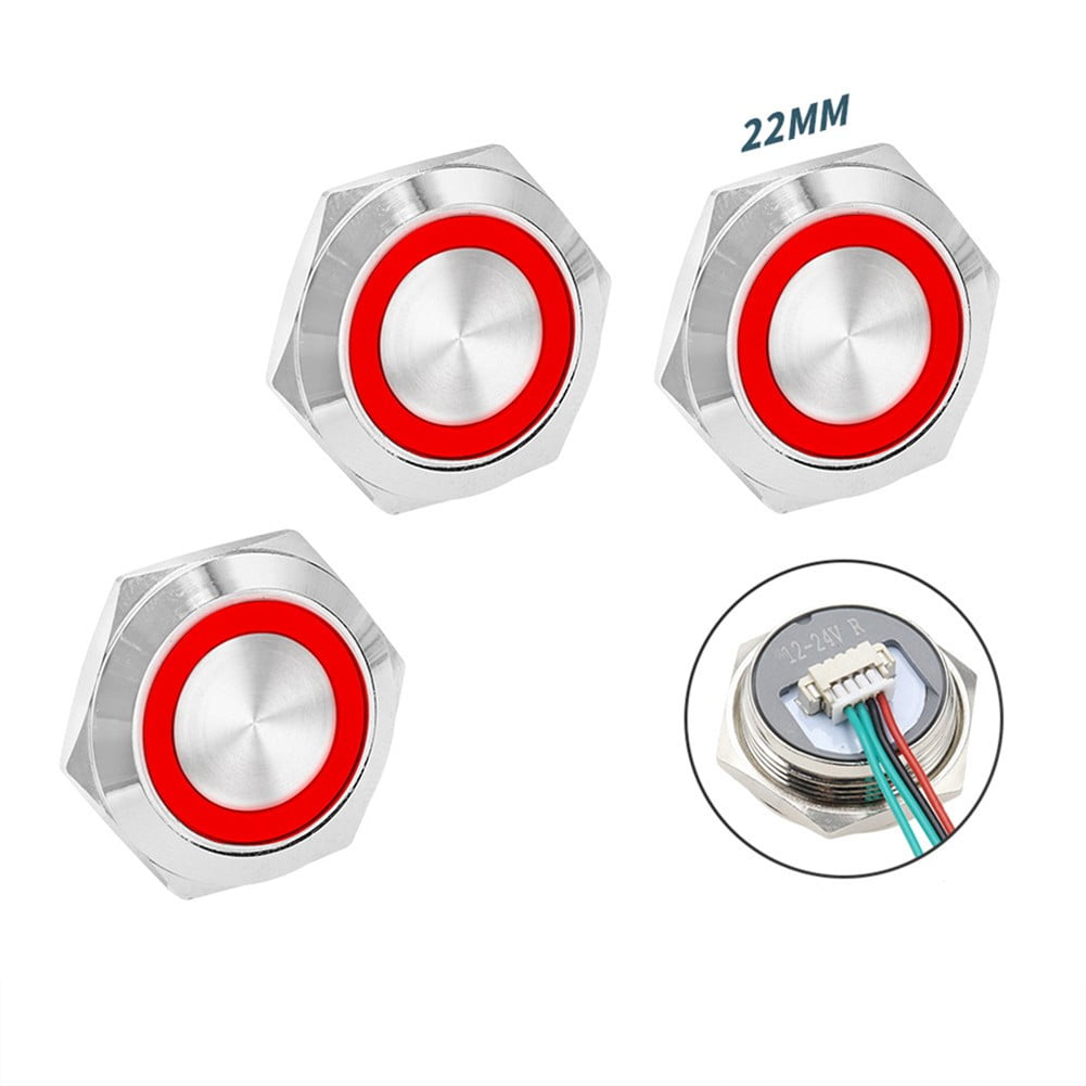 3Pcs 22Mm Momentary Push Button Switch With LED Light, 12V 24V Self ...