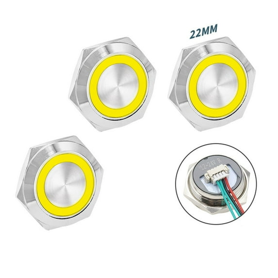 3Pcs 22Mm Push Button Switch Led Light 12V 24V Momentary Waterproof ...