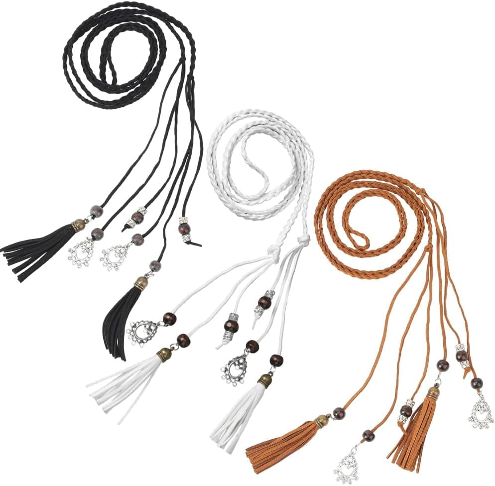 3Pcs 3 Colors Br Belts Brown Black White PU Leather Vintage Thin Woven ...