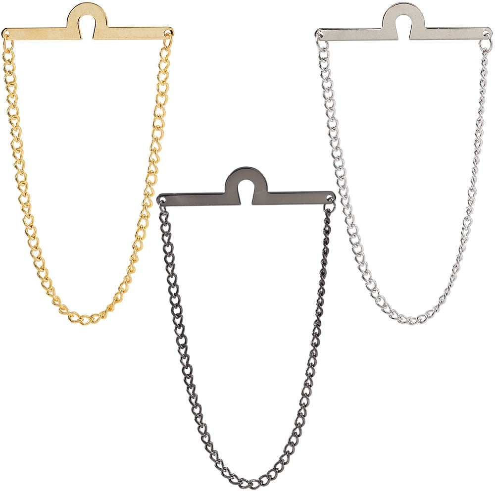 3Pcs 3 Colors Brass Button Attachment Tie Clips Tie Chains for Men ...