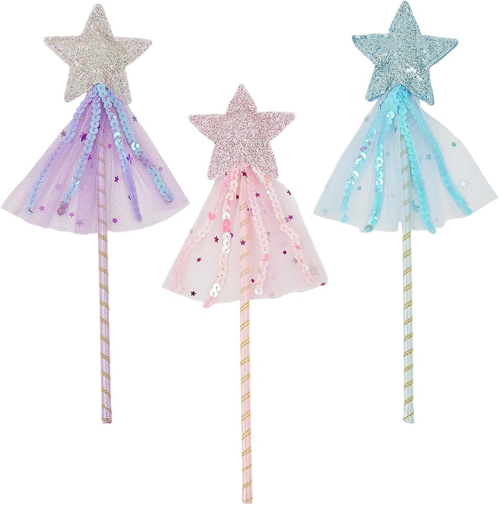 3Pcs 3 Colors Glitter Fairy Wand Star Princess Wand Colorful Polyester ...