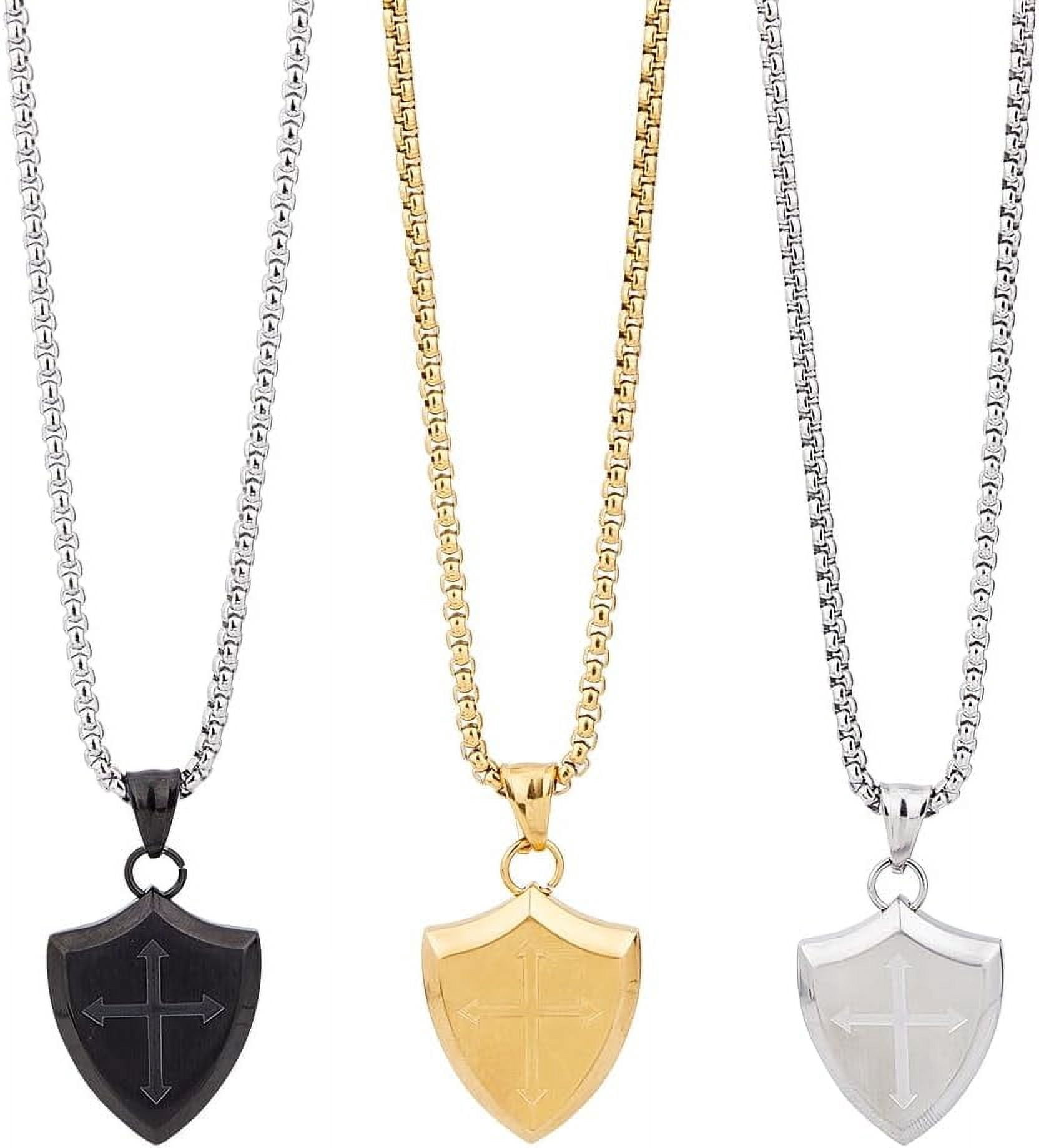 3Pcs 3 Colors Inspirational Shield Necklace Stainless Steel Necklace 60 ...