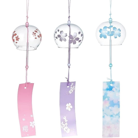 3Pcs 3 Colors Japanese Glass Wind Chimes Flower Pattern Small Wind ...