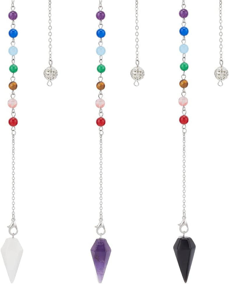 3Pcs 3 Colors Natural Gemstone Dowsing Pendulum Pendant Decorations ...