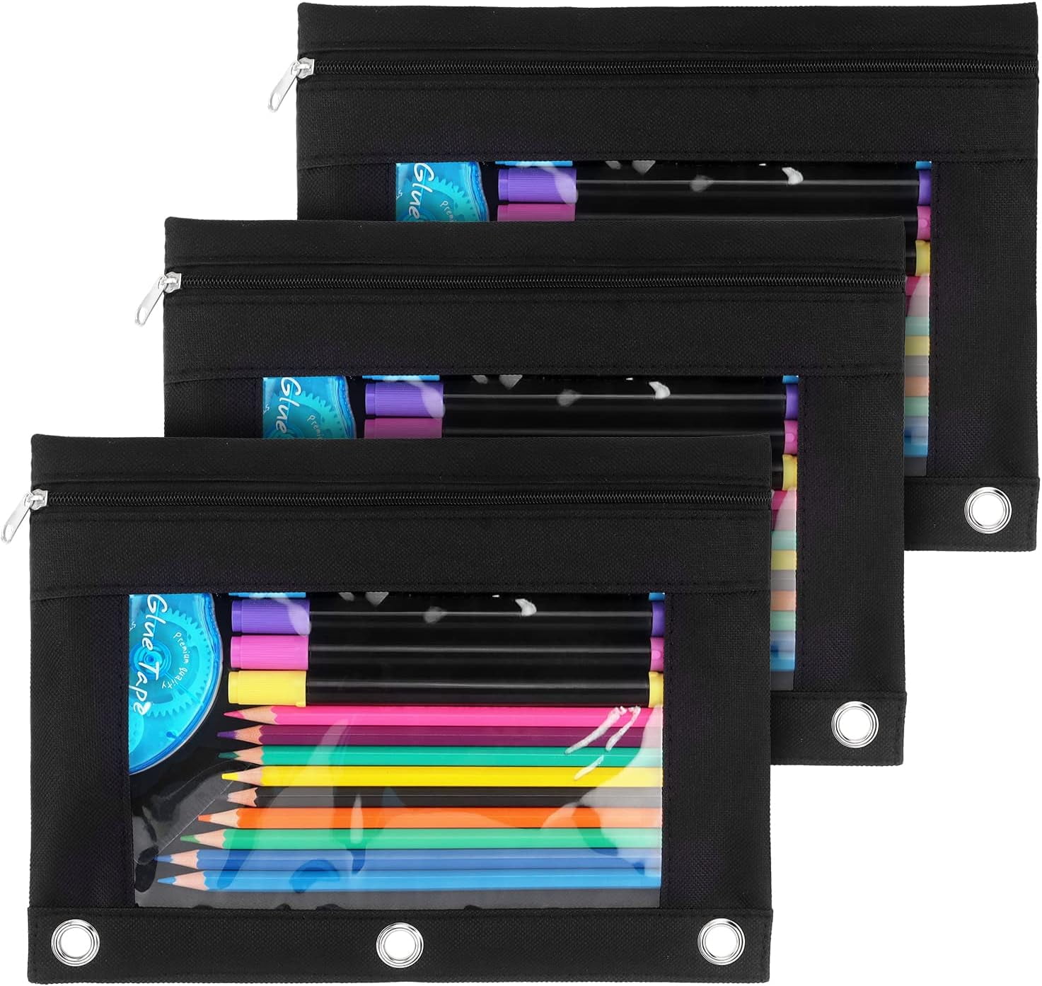 3Pcs 3 Ring Binder Pencil Pouch with Zipper Clear Pencil Case for 3 ...