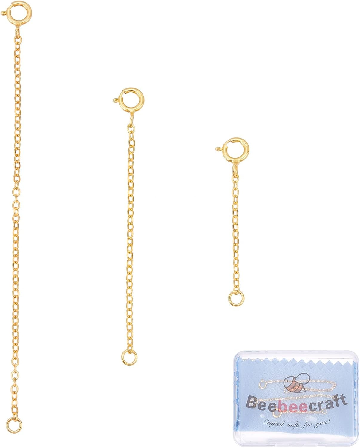 3Pcs 3 Size Gold Necklace Extenders 925 Sterling Silver Bracelet ...