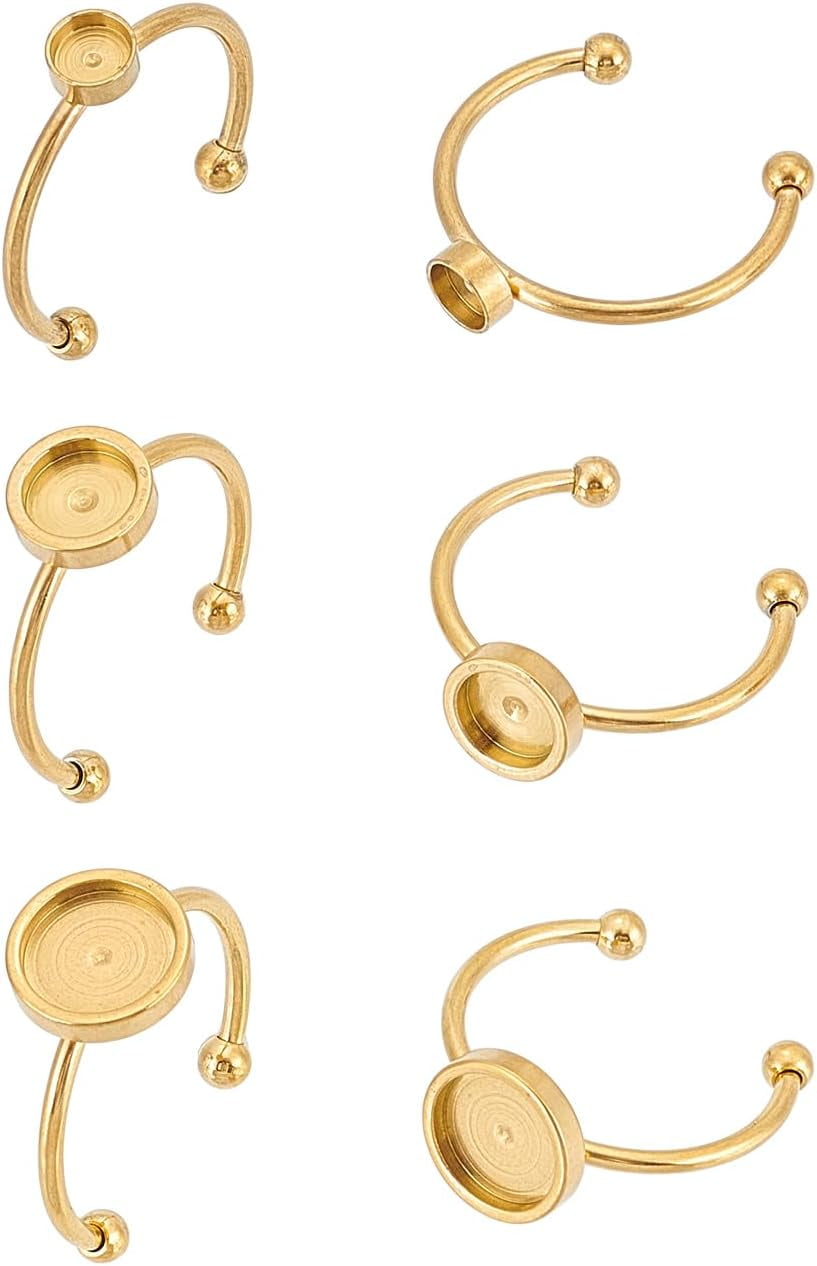3Pcs 3 Sizes Cuff Pad Ring Settings Golden Blank Dome Adjustable Open ...