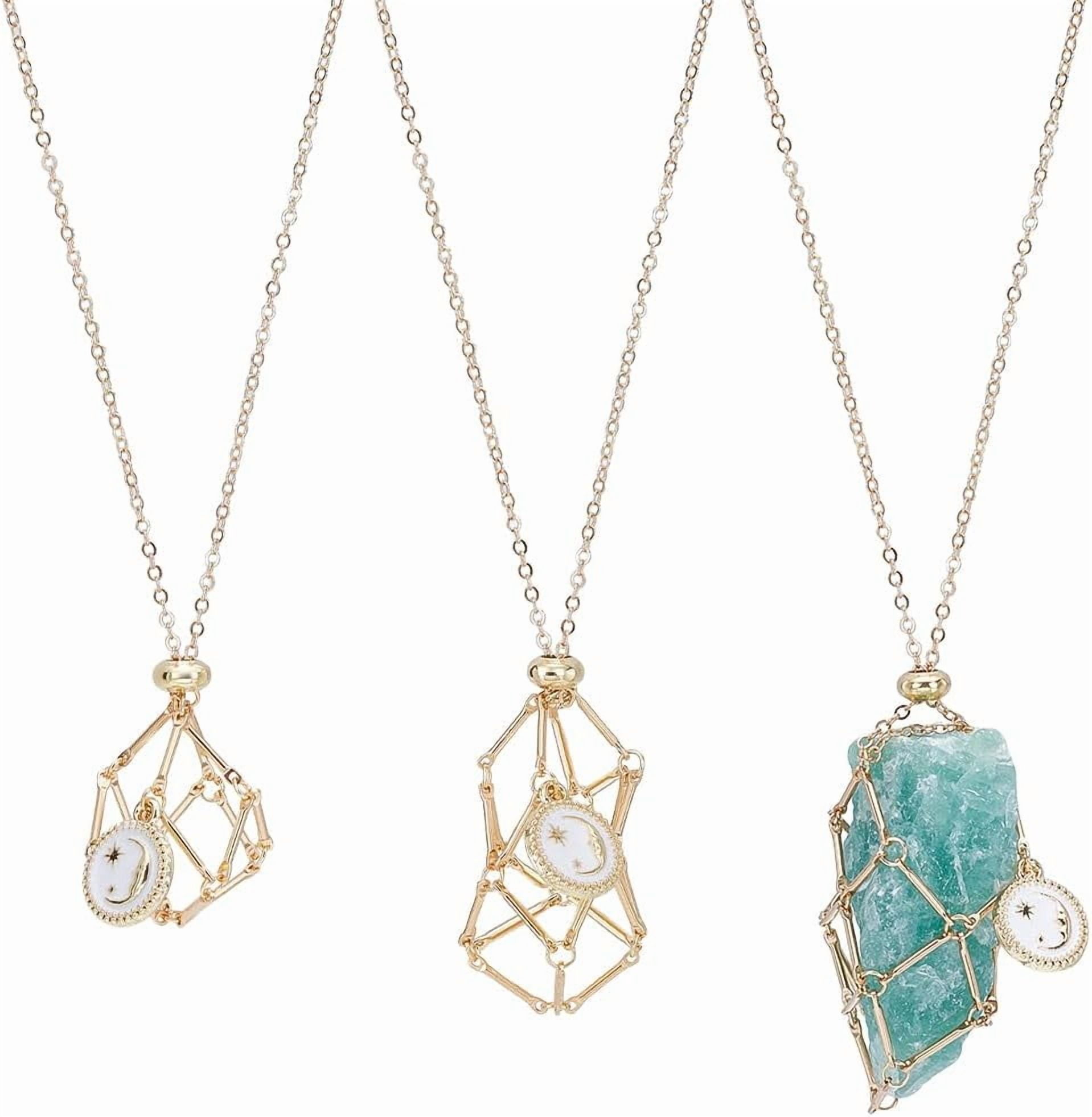 3Pcs 3 Sizes Real 18K Gold Plated Cage Necklace Stone Holder Necklace ...