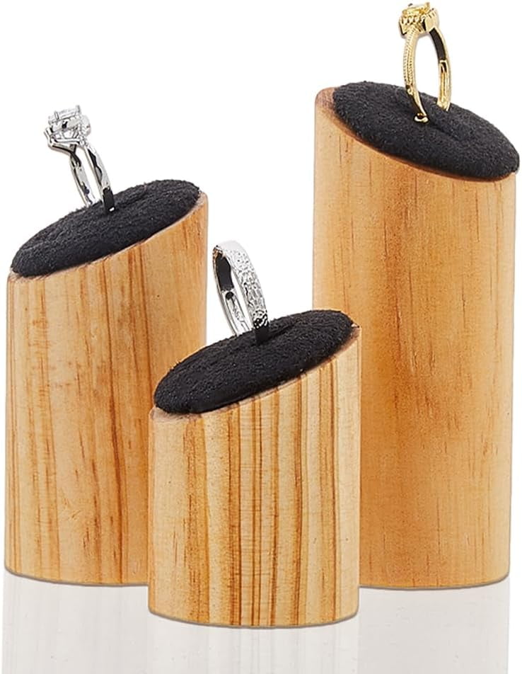 3Pcs 3 Sizes Rings Display Stand Wood Ring Holder Black Ring Storage ...
