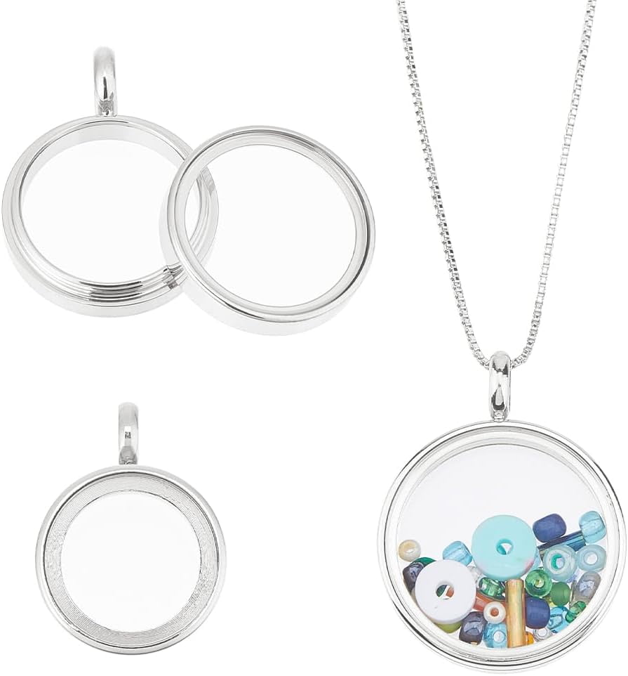 3Pcs 3 Sizes Round Locket Pendant Stainless Steel Memory Locket Charms ...