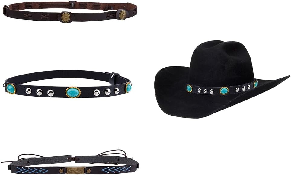 3Pcs 3 Style Cowboy Hat Bands with Alloy Clasp Buckle Imitation Leather ...