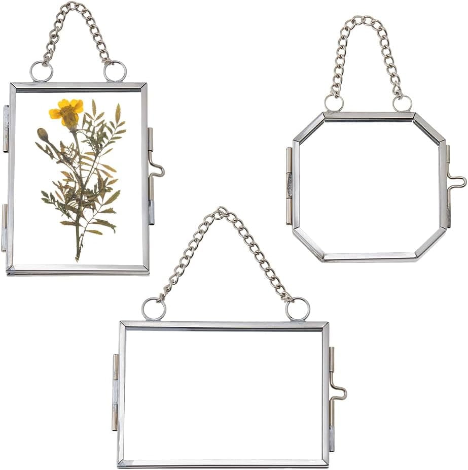 3Pcs 3 Styles Brass Hanging Frame Glass Pressed Flower Frames Hanging ...