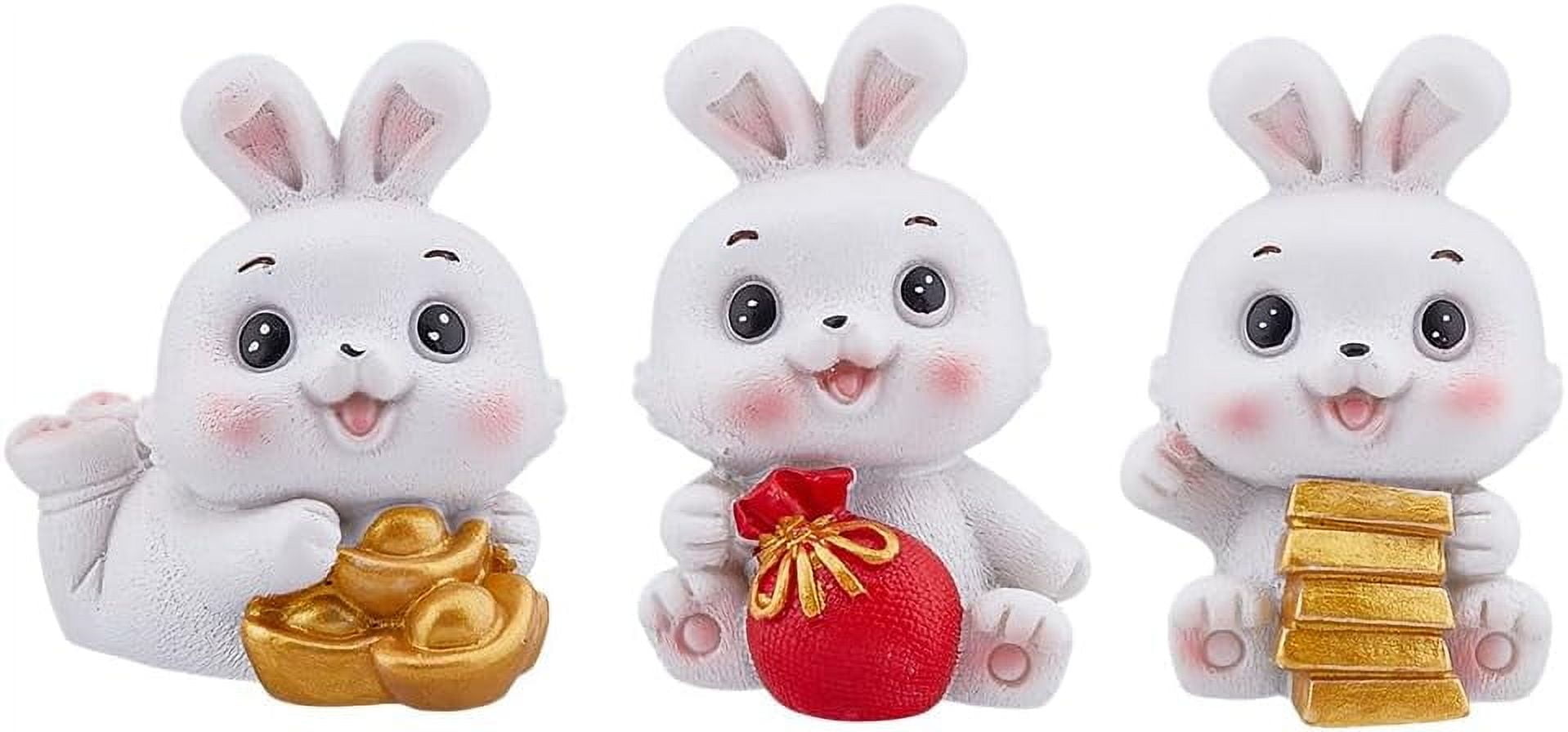 3Pcs 3 Styles Bunny Sculpture Decor Chinese Zodiac Rabbit Figures Bunny ...