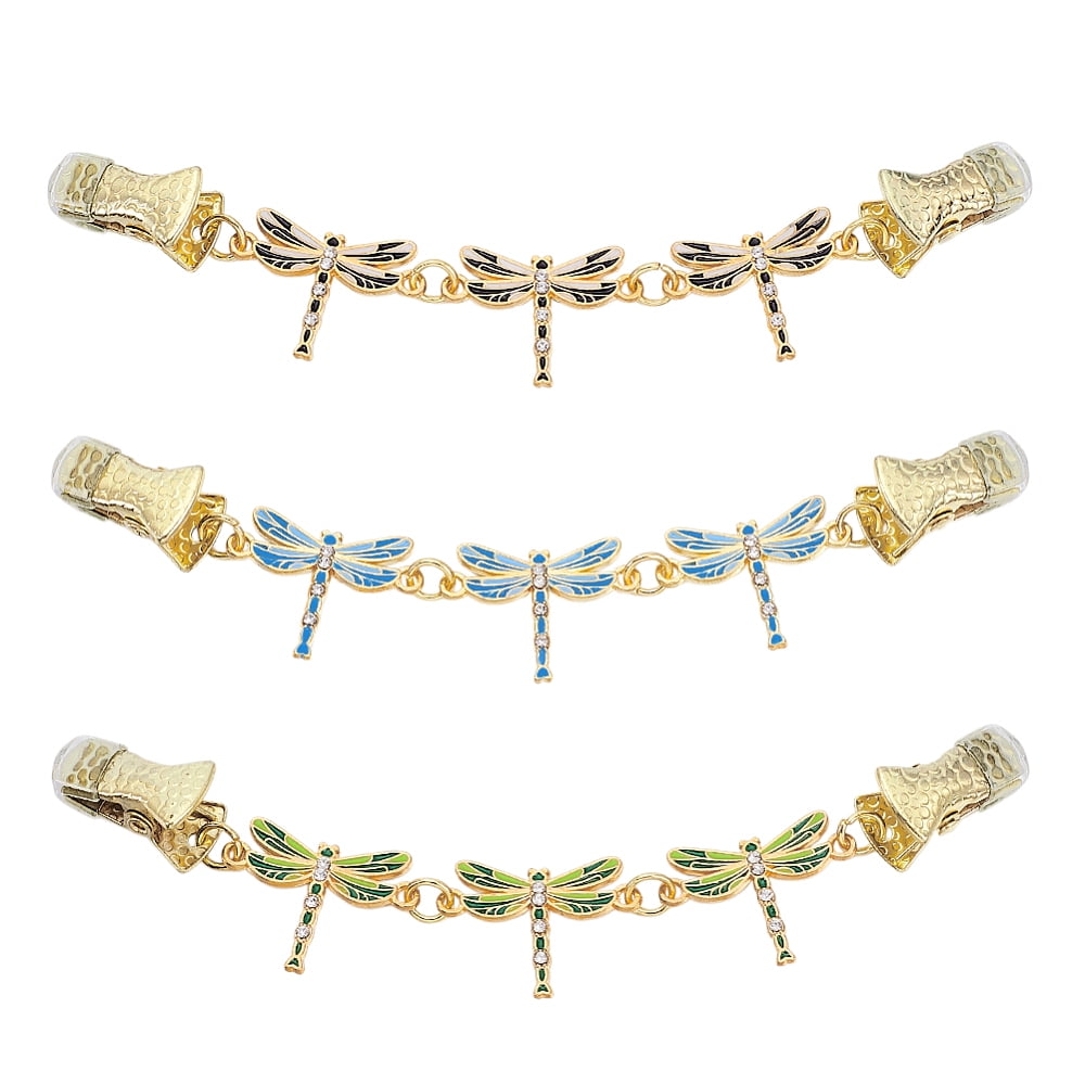 3Pcs 3 Styles Dragonfly Alloy Rhinestone Scarf Clips with Enamel Golden ...