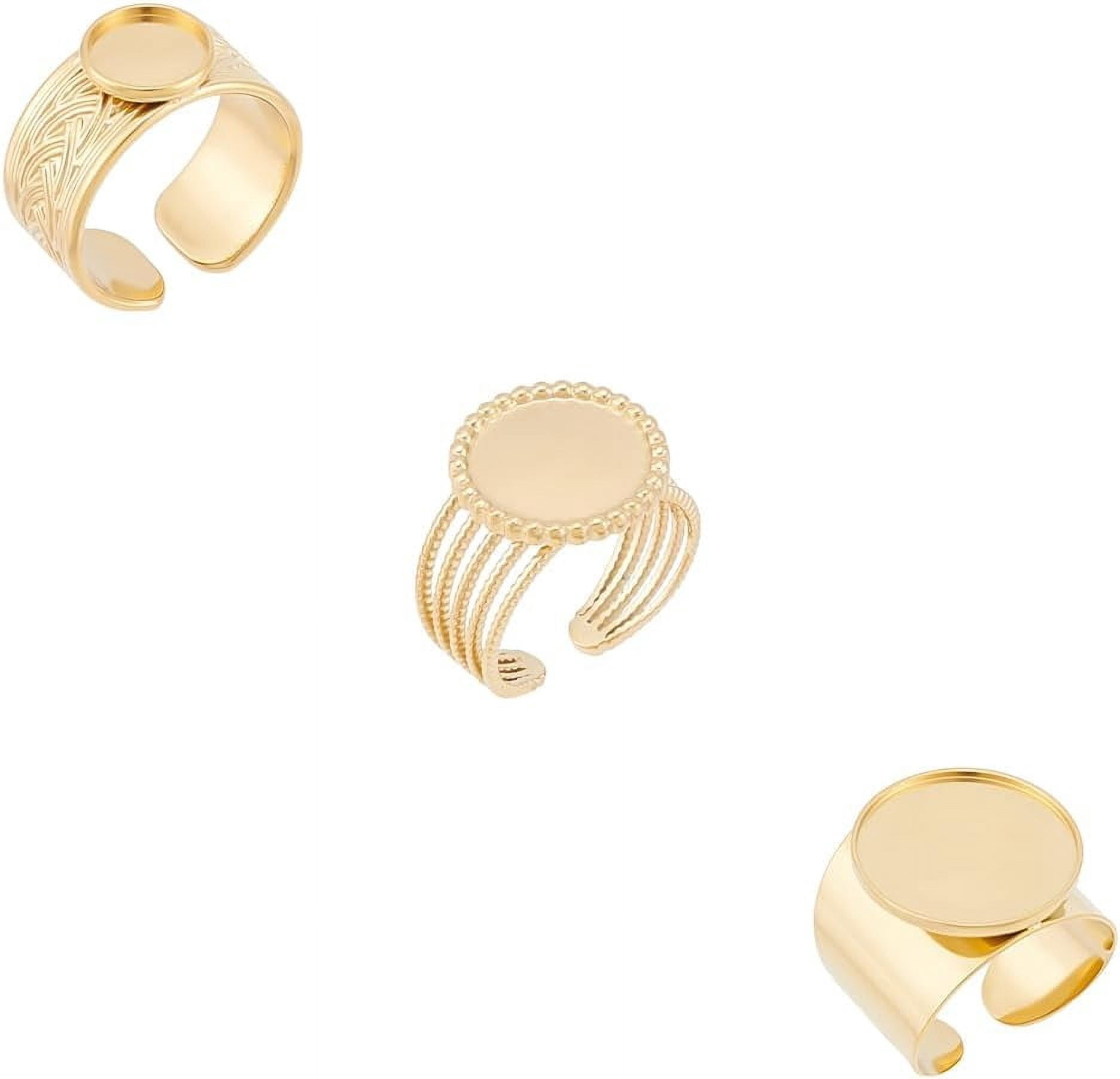 3Pcs 3 Styles Flat Round Cabochon Bezel Blank Tray Ring Bases Stainless ...