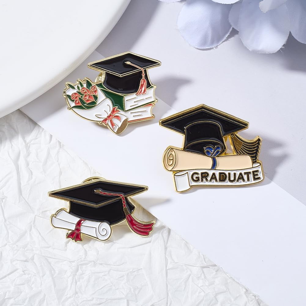 3Pcs 3 Styles Graduation Hat Enamel Pins Alloy Brooches - Walmart.com