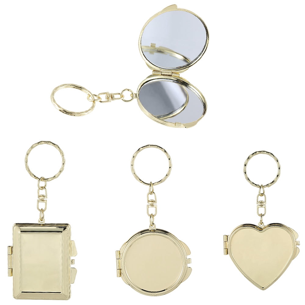 3Pcs 3 Styles Iron Keychains with Glass Mirror Mixed Shapes 74~99mm 1pc ...