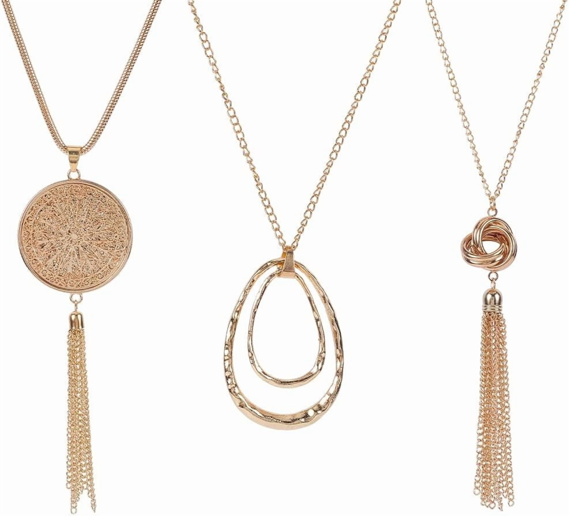 3Pcs 3 Styles Long Pendant Necklaces Chunky Boho Fashion Disk Circle ...