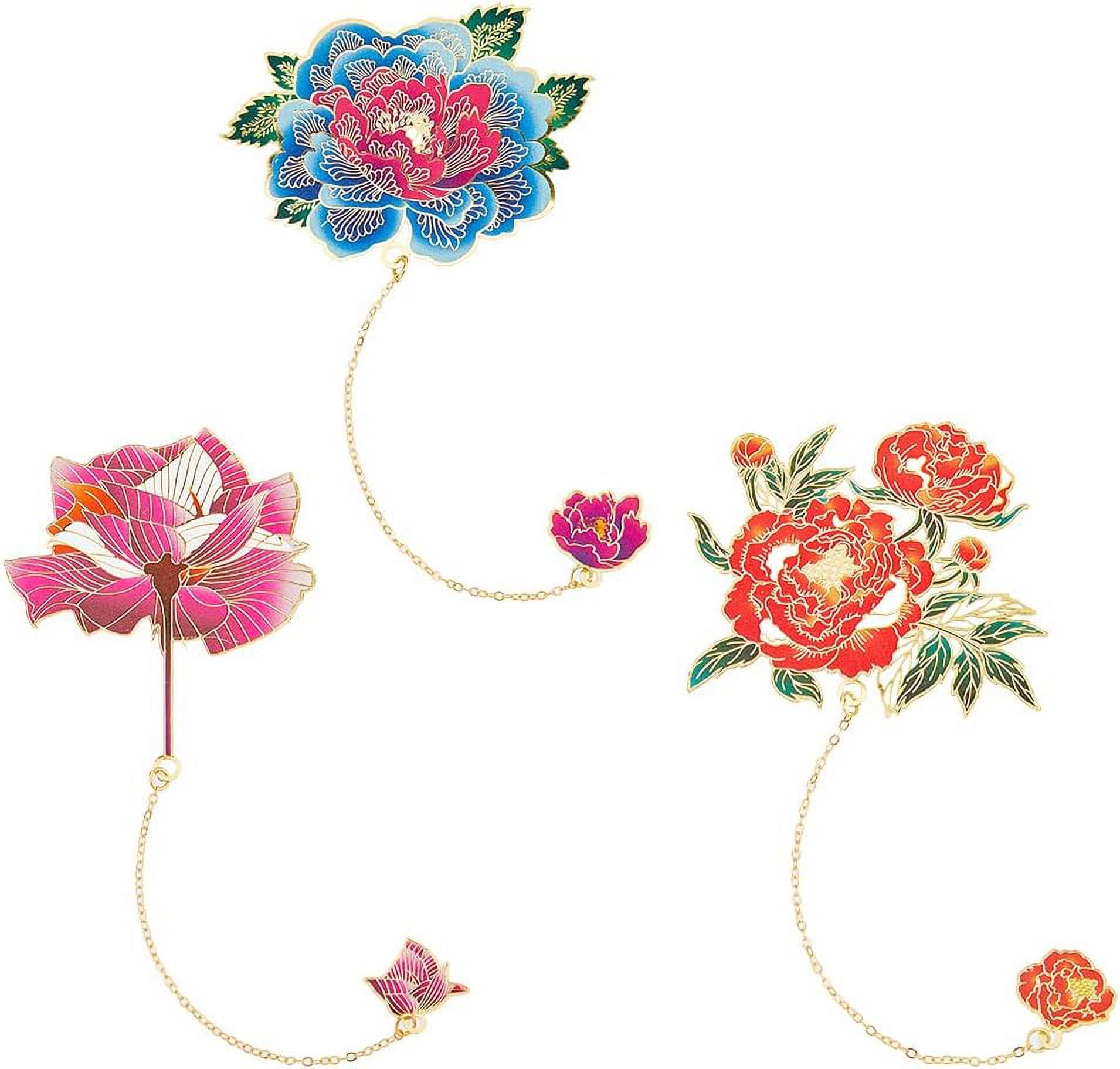 3Pcs 3 Styles Mental Flower Bookmark Stainless Steel Bookmarks with ...