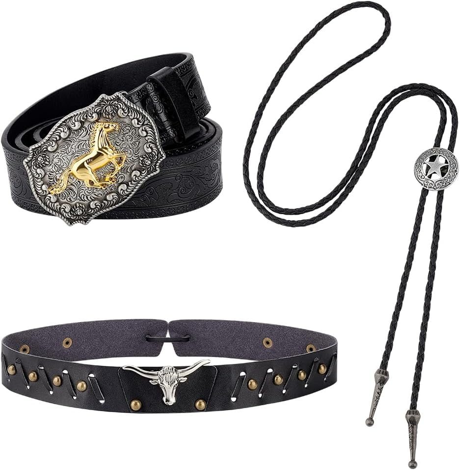 3Pcs 3 Styles PU Leather Men's Chain Belt with Alloy Horse Clasp & Star ...