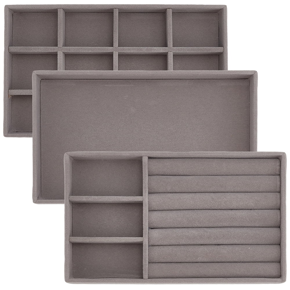 3Pcs 3 Styles Rectangle Wood Covered with Velvet Jewelry Trinket ...