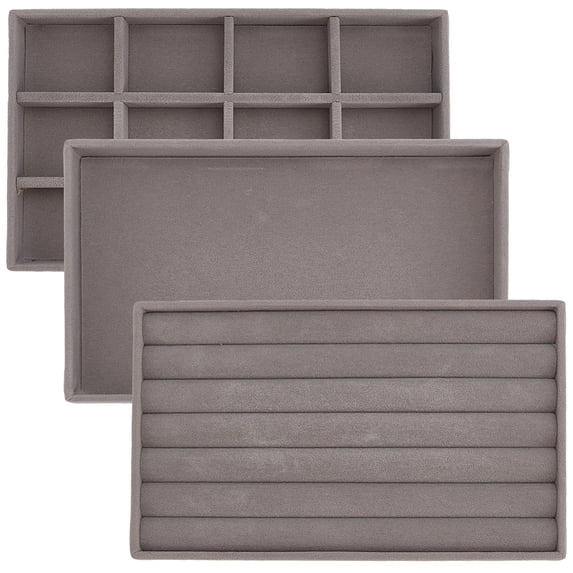 3Pcs 3 Styles Rectangle Wood Covered with Velvet Jewelry Trinket ...