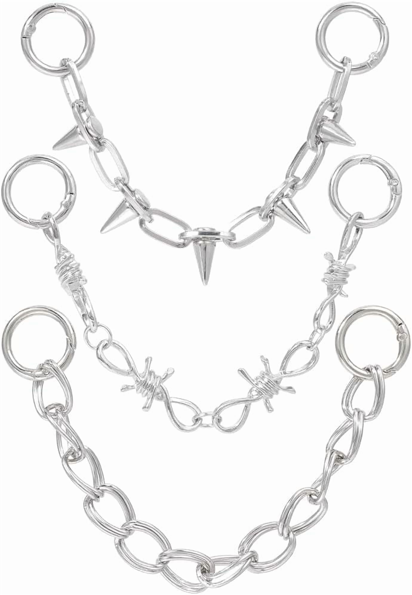 3Pcs 3 Styles Silver Chain Shoe Charms Metal Alloy Punk Rivet Cone ...