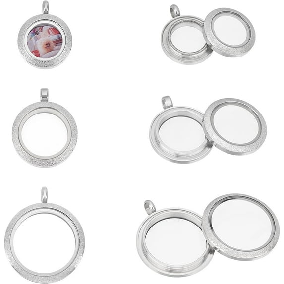 3Pcs 3 Styles Stainless Steel Flat Round Floating Locket Pendants Photo ...