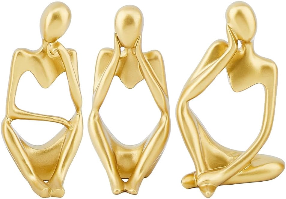 3Pcs 3 Styles Thinker Statues Gold Decor Accents Set Bookshelf Desk ...