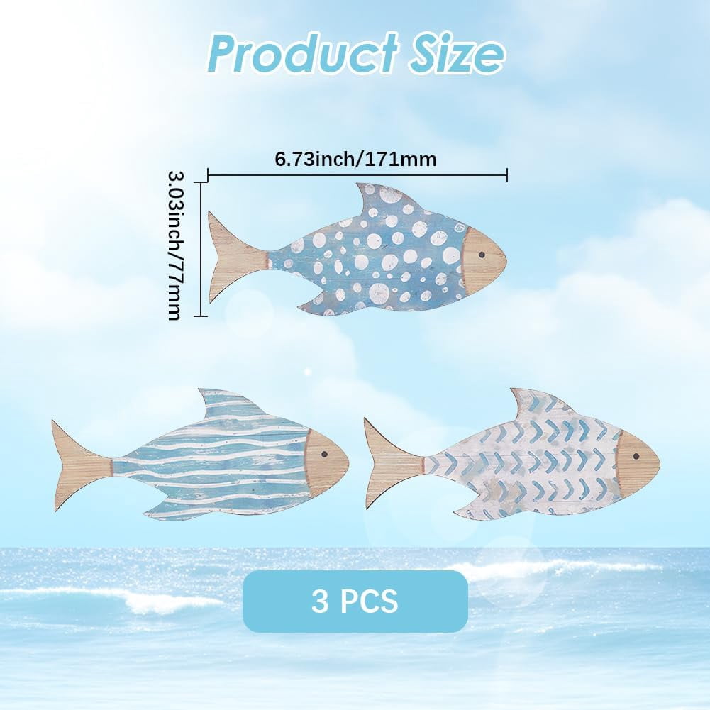 3Pcs 3 Styles Wood Fish Wall Decor Wooden Nautical Coastal Beach Fishes ...