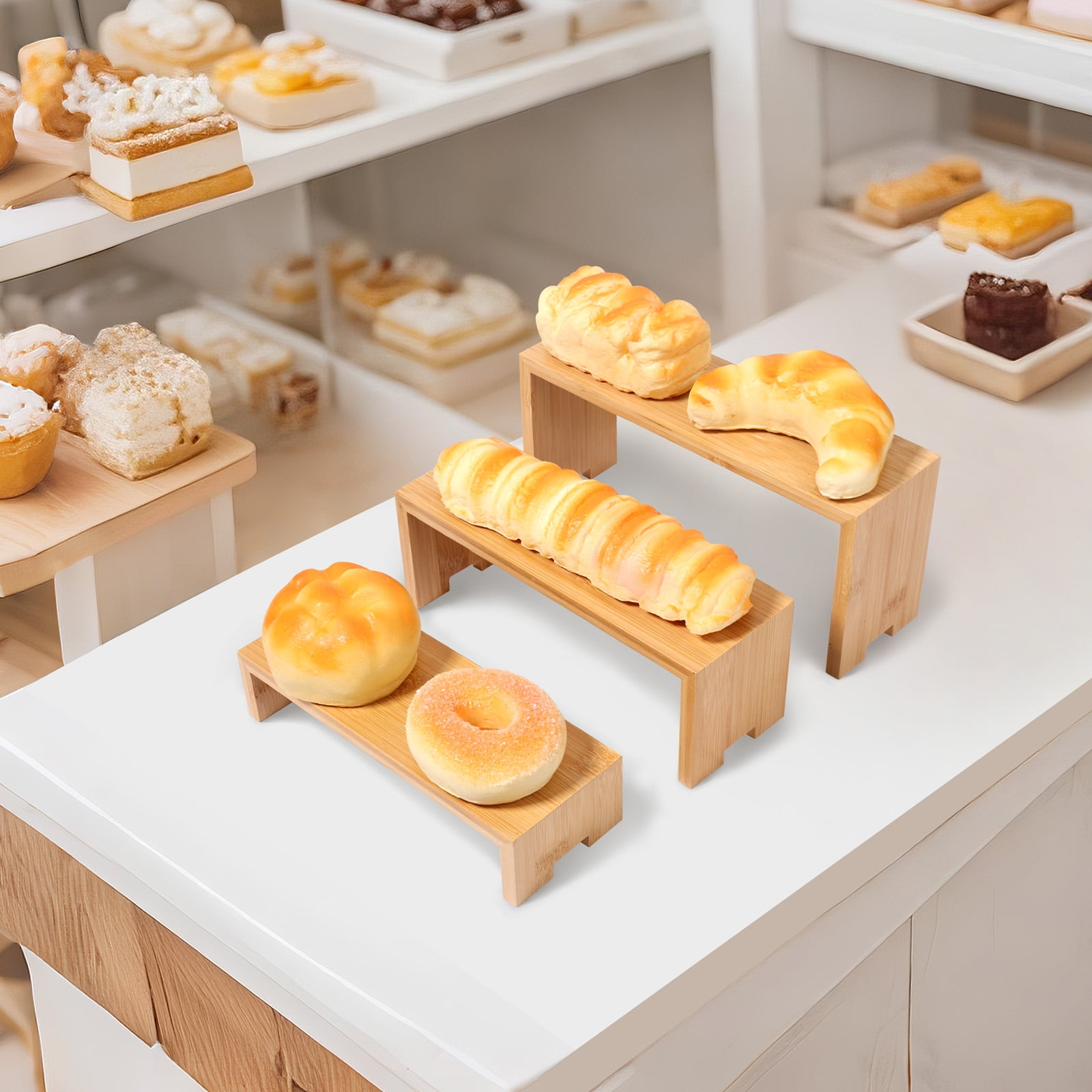 3Pcs 3 Tier Wooden Cupcake Display Riser Decorative Smooth Surface Figurines Display Stand for ...