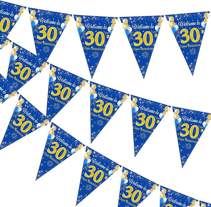 3Pcs 30 Year Class Reunion Triangle Pennant Banner Blue 30th Class ...