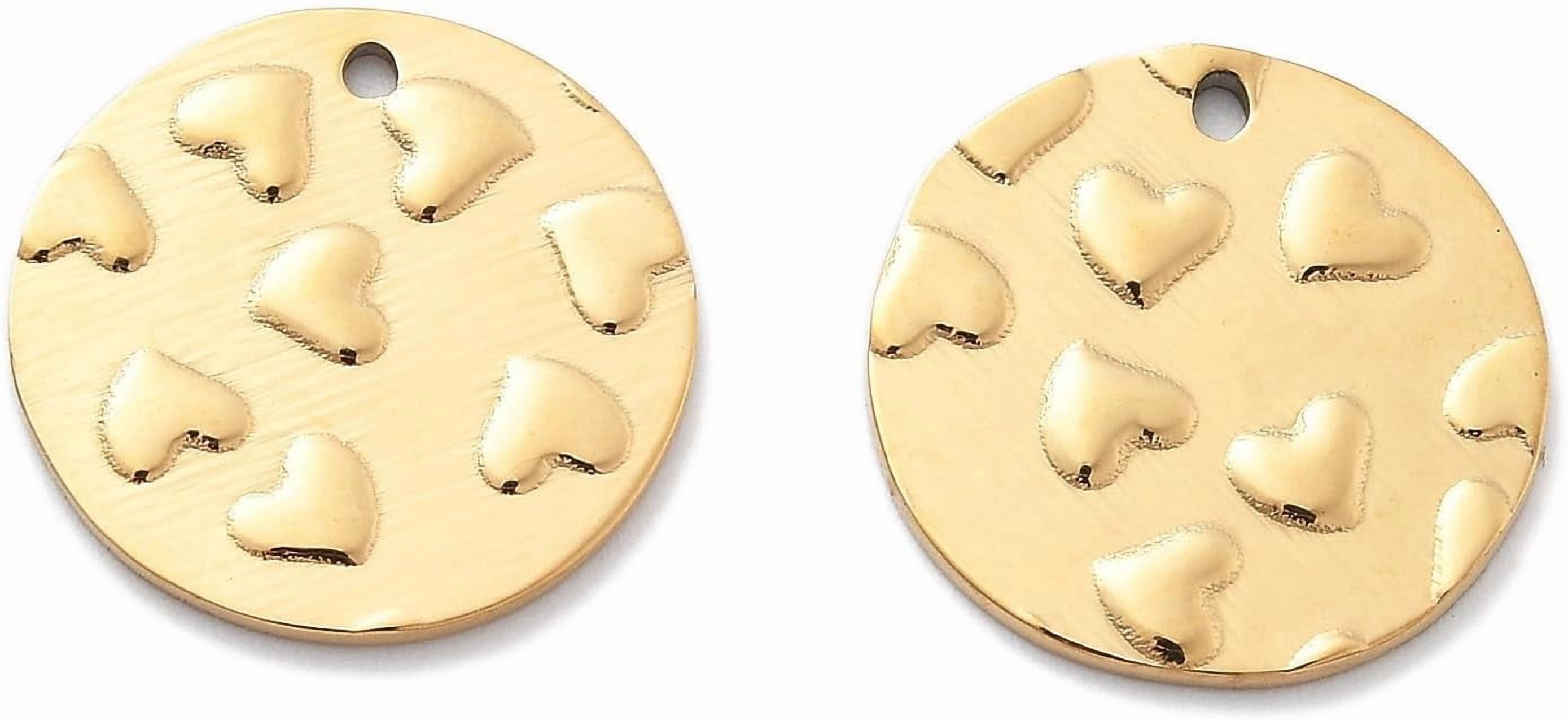 3Pcs 304 Stainless Steel Heart Charms Flat Round with Heart Charm Real ...