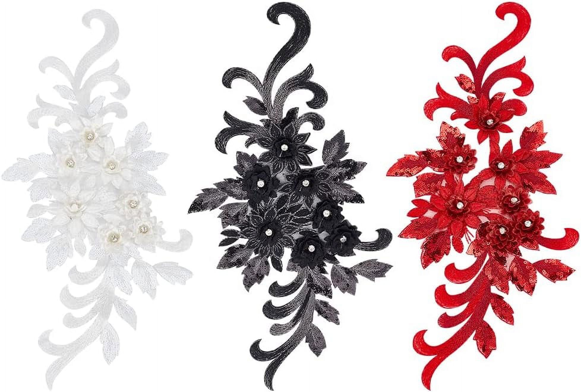 3Pcs 3D Mesh Lace Embroidered Applique Sequin Crystal Beaded Appliques ...