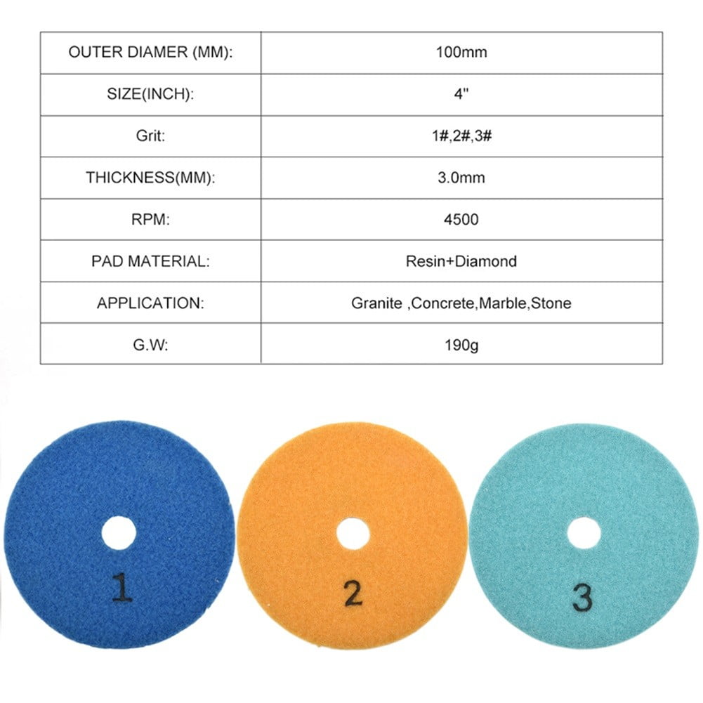 3Pcs 4 Inch 100Mm Dry/Wet 3 Step Polishing For Pads Granite Polishing ...