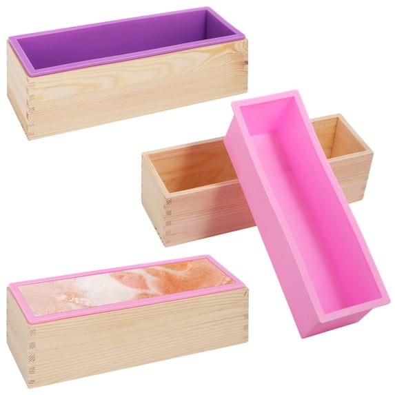 Coofit 3Pcs 42oz Rectangular Silicone Soap Molds with Wooden Box ...